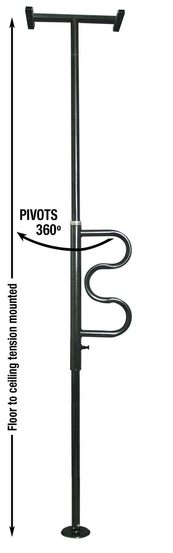 Security Pole with Curved Grab Bar and Attachments