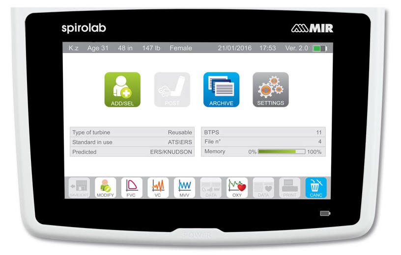 Spirolab Portable Desktop Spirometer with Oximetry