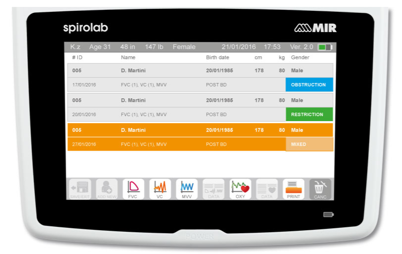 Spirolab Portable Desktop Spirometer with Oximetry
