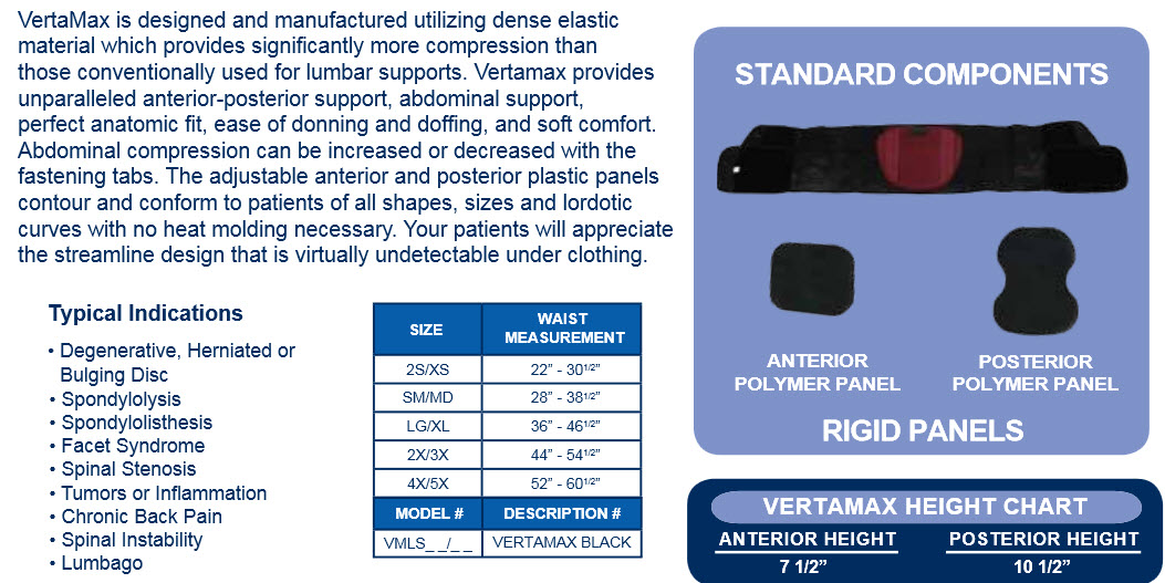 VertaMax Lumbosacral Orthosis LSO Back Brace