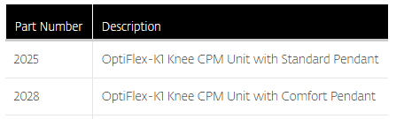 OptiFlex-K1 Knee CPM Unit with Standard Pendant