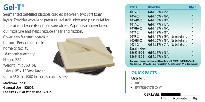 Gel-T and Foam Wheelchair Seat Cushion