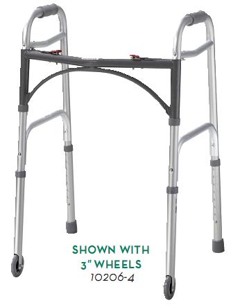 Drive Medical Folding Walker with Wheels, Two Button Deluxe