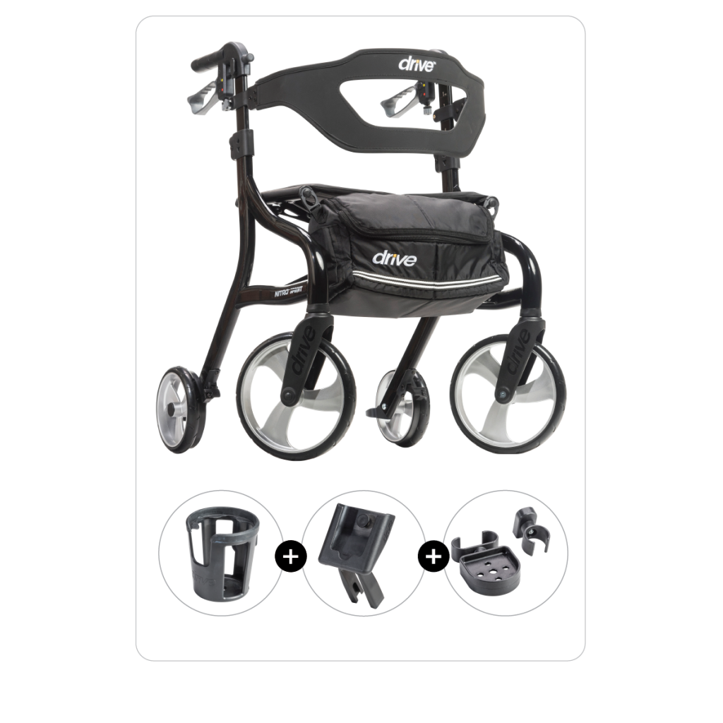 Nitro Sprint Rollator Walker with 10 Inch Wheels and Included ...