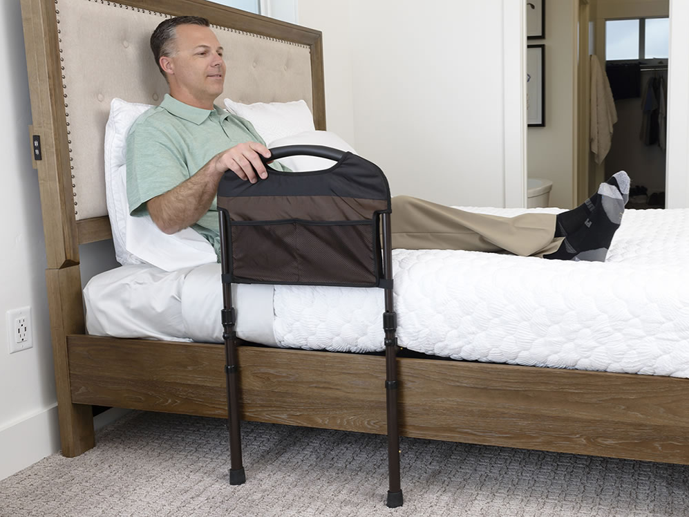 Bed Rail for Support and Safety with Organizer