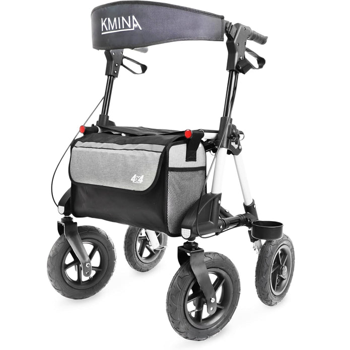 All Terrain Rollator Walker with Seat by KMINA - Foldable with Large Basket