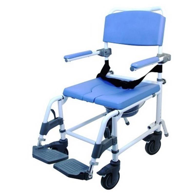 18 Inch Aluminum Rolling Shower Commode Chair with 4 Way Directional ...