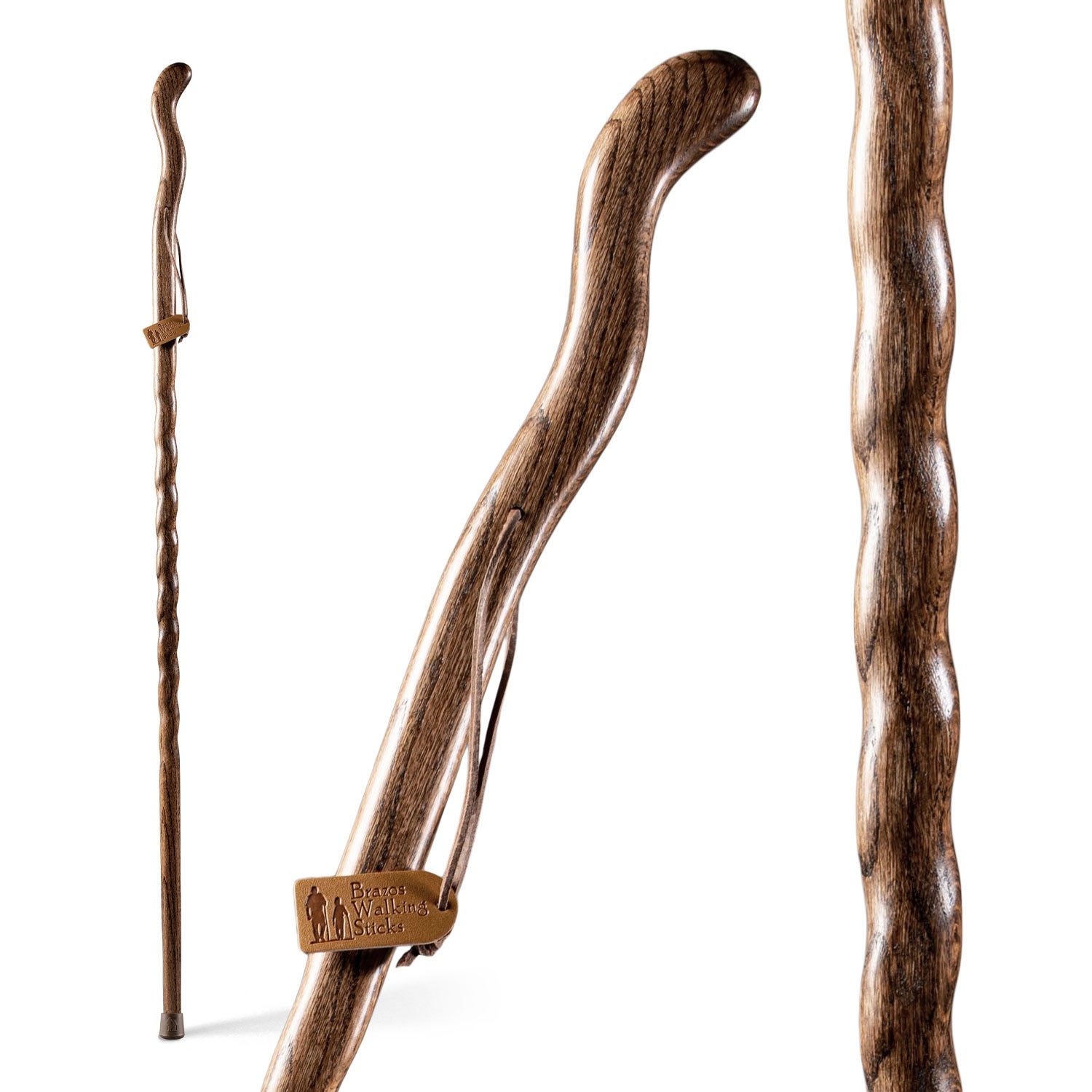 Brazos Oak Wooden Walking Stick for Hiking, Nordic Fitness Walking, and ...