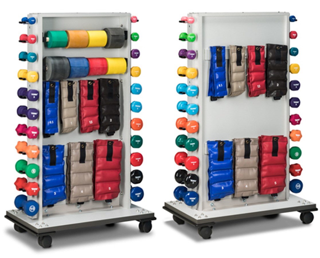 Mobile Cuff Weight, Dumbbell, and Band Gym Equipment Storage Rac