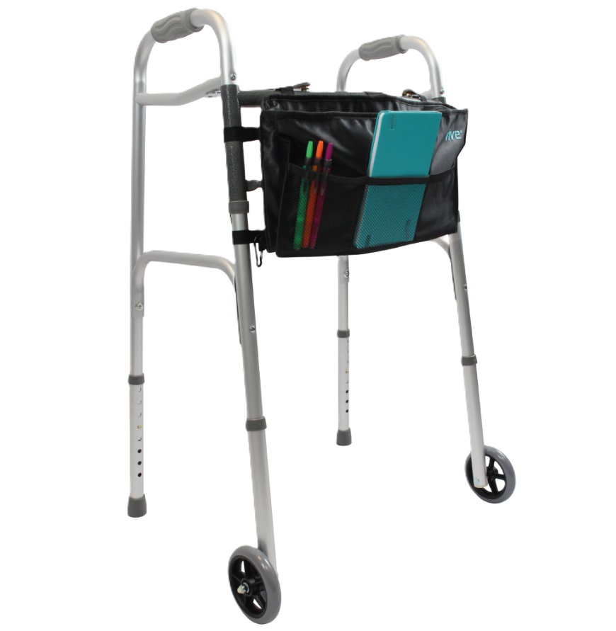 Lightweight Folding Walker with Wheels, 300 lbs. Capacity and 2-button ...