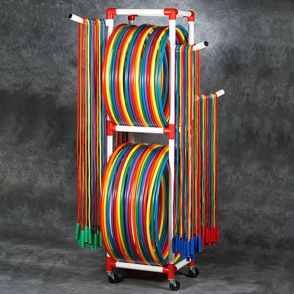 Adjustable Rope and Hoop Storage Cart with Locking Casters