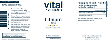 Lithium Capsules 20mg by Vital Nutrients