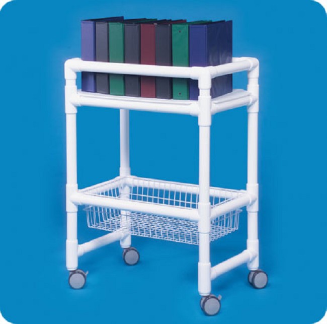 Mobile Medical Notebook Chart Rack with Wire Basket