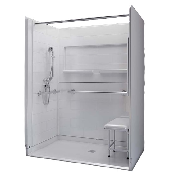 Wheelchair Accessible Roll In Shower with 5 Piece Design and Center ...