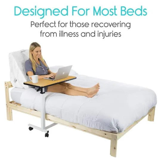 Adjustable Overbed Table with Wheels by Vive Health