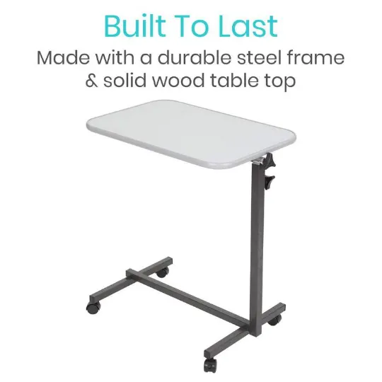Compact Tilting Overbed Table with Wheels by Vive Health