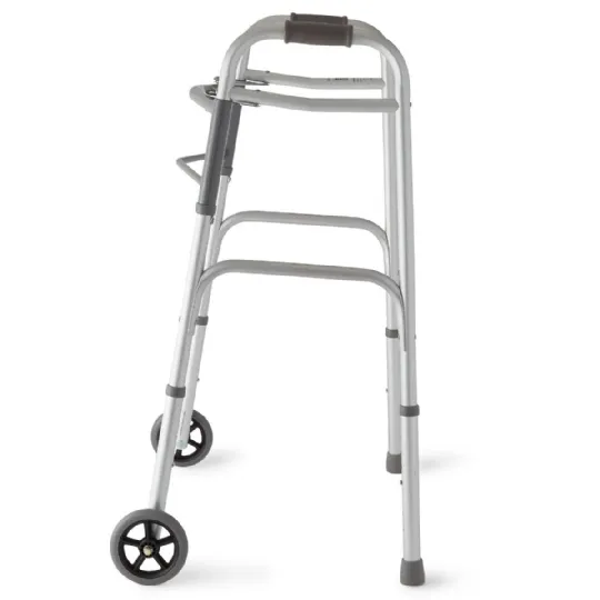 Two Button Folding Walker with 5-inch Wheels by Medline