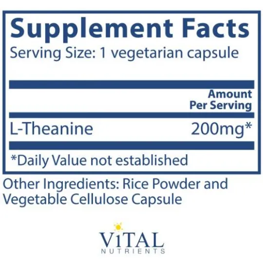 L-Theanine 200mg Capsules by Vital Nutrients