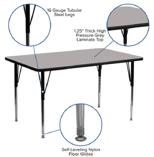 Classroom Activity Table - Large 24 in x 60 in Rectangular with HP ...