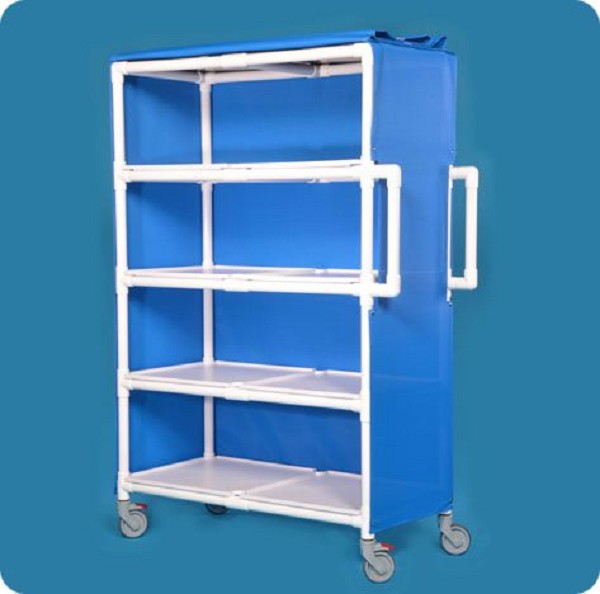Jumbo Rolling Linen Carts with Mesh Cover and Removable Shelves