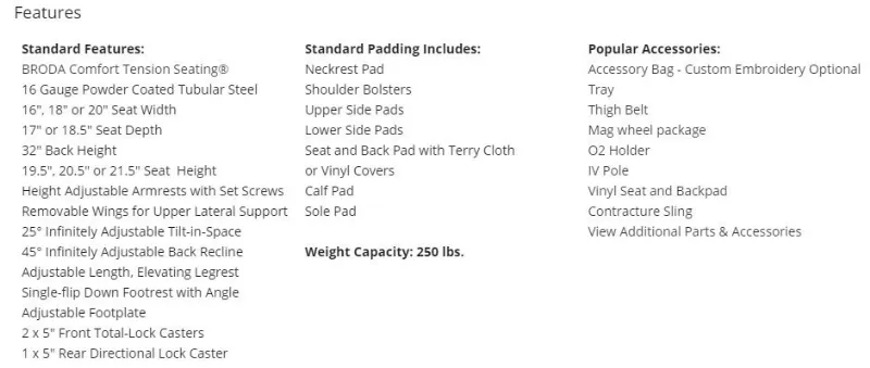 Broda Centric Positioning Wheelchair (30VT) for Long Term Care