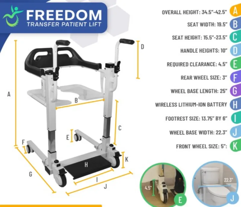 Patient Lift Transfer Chair for Seated Transfers, Freedom Electric ...