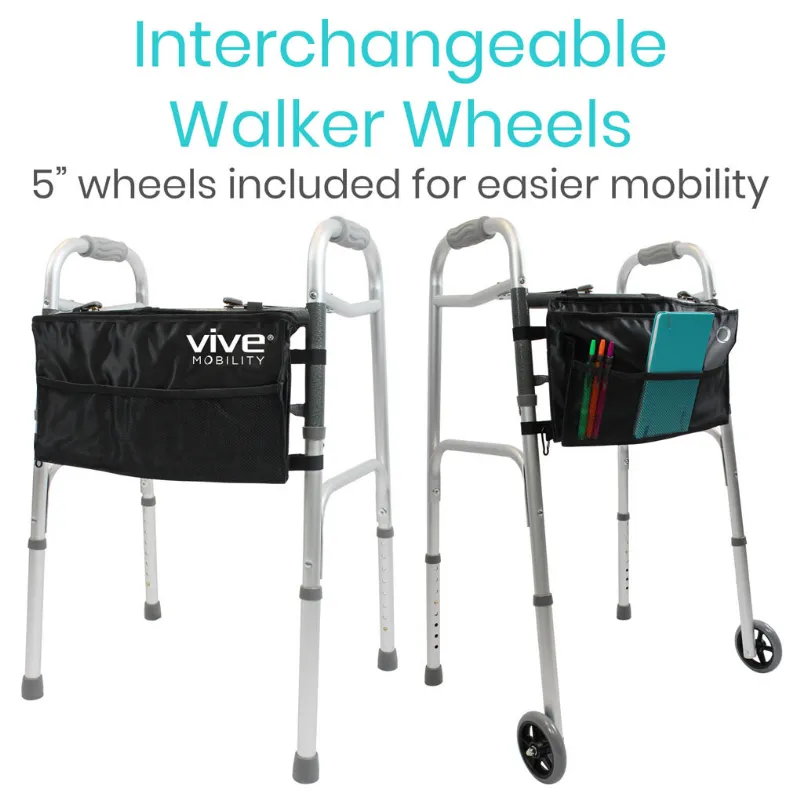 Lightweight Folding Walker with Wheels, 300 lbs. Capacity and 2-button ...