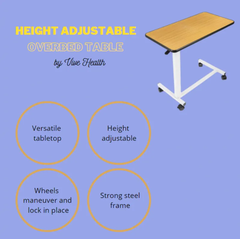 Adjustable Overbed Table with Wheels by Vive Health