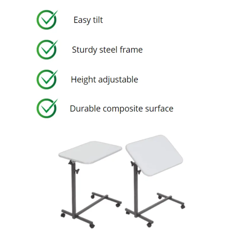 Compact Tilting Overbed Table with Wheels by Vive Health