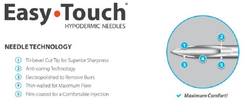 EasyTouch Hypodermic Needles - Large Bulk Quantity - Less than $0.04 each
