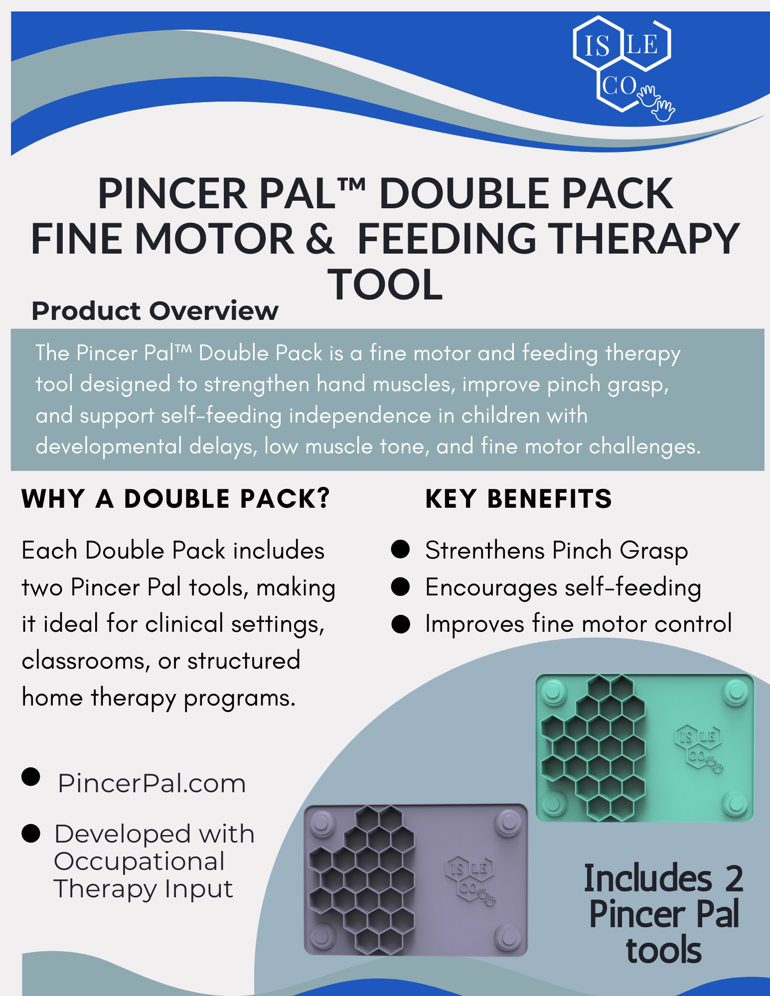 Pincer Pal Fine Motor & Feeding Therapy Tool Double Pack (Slate Storm ...