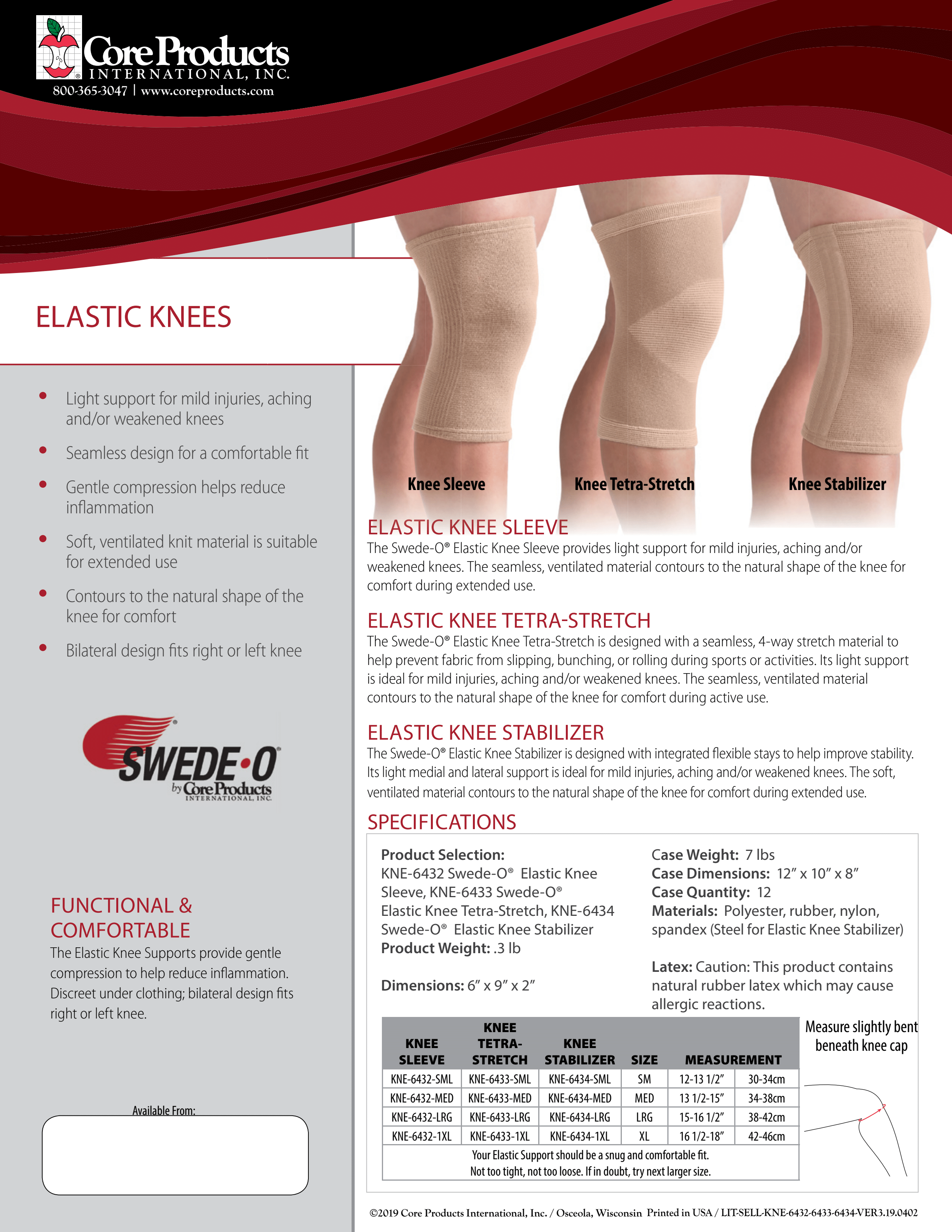 Closed Patella Knee Sleeve - Swede-O Elastic Knee Support