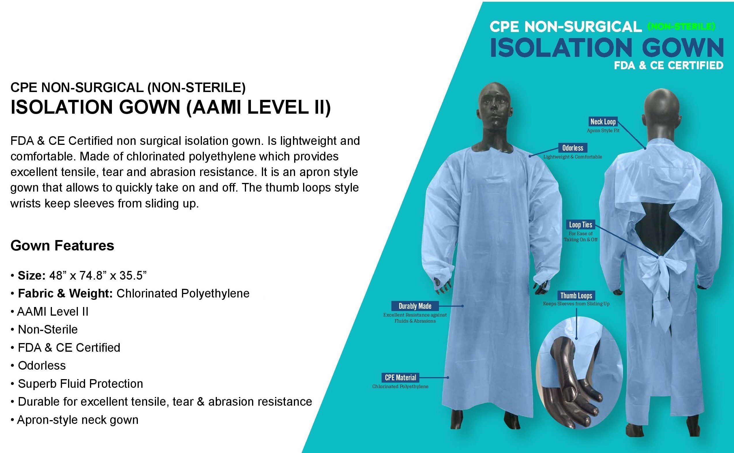 AAMI Level 2 Isolation Gowns- Disposable and Bulk Quantity